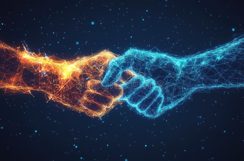 Digital Handshake between Two Abstract Hands in Blue and Orange ...