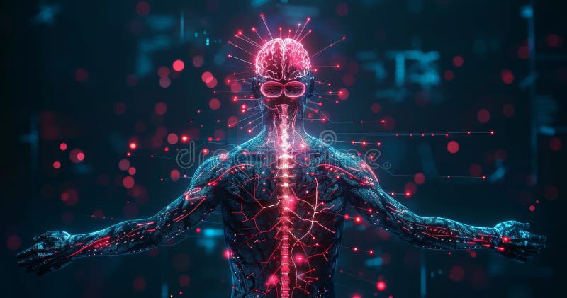 Futuristic Human Body with Illuminated Neural Network and Digital Data ...