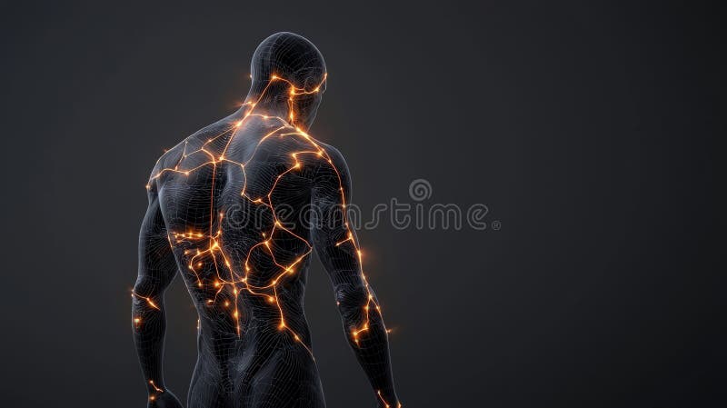 A Futuristic Depiction of a Human Form Illuminated by Glowing Circuits ...