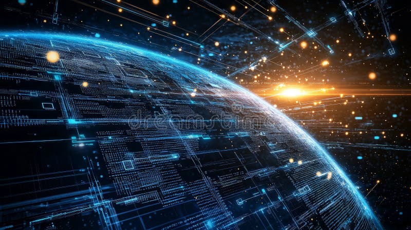 A Futuristic Depiction of a Planet with Glowing Digital Code ...