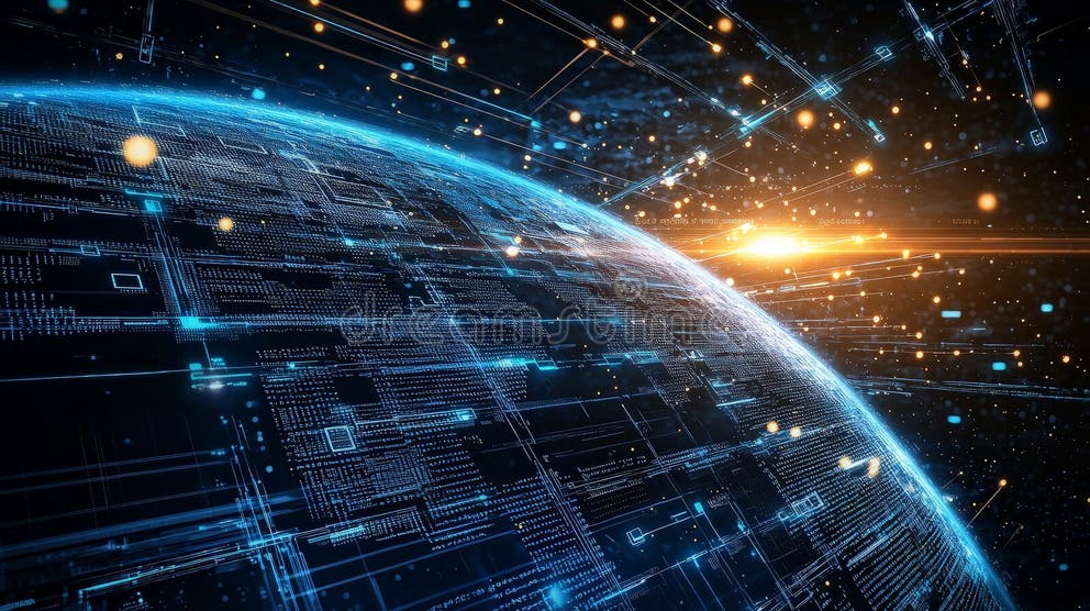 A Futuristic Depiction of a Planet with Glowing Digital Code ...