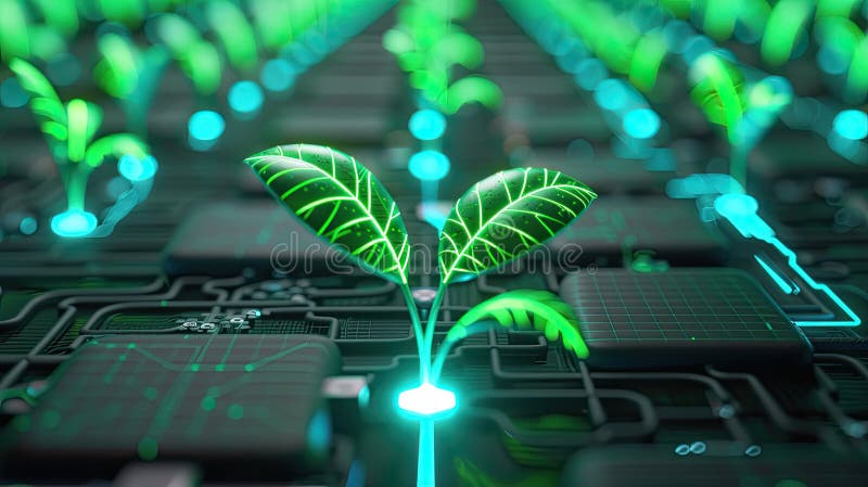 Futuristic Depiction of Technology and Nature Integration, with Glowing ...