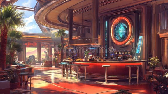 Futuristic Desert Bar, Oasis Lounge Stock Image - Image of desert ...
