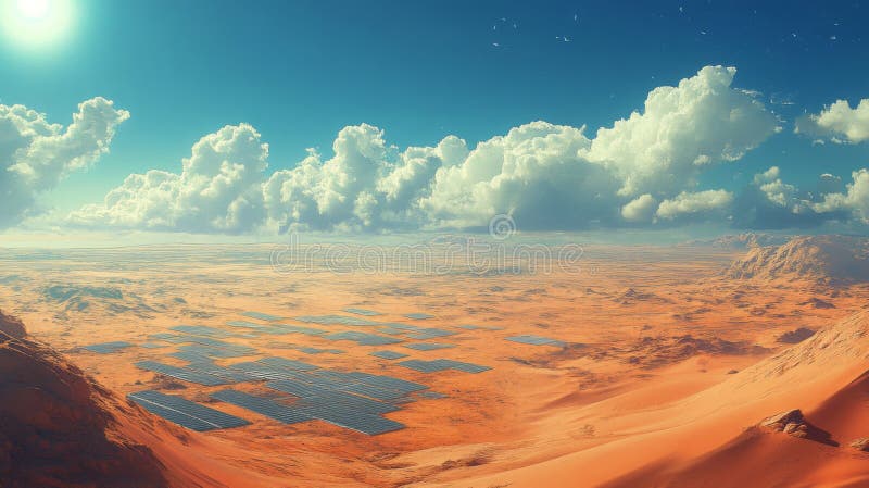 Futuristic Desert City Under a Bright Sunny Sky Stock Illustration ...