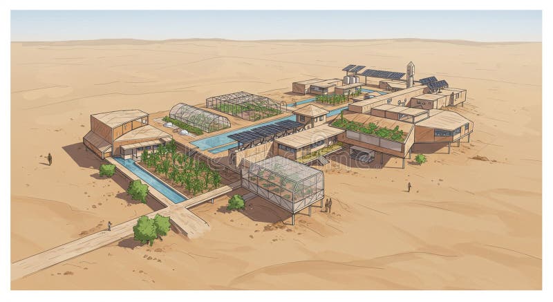 Futuristic Desert Complex Consisting of Angular, Beige Structures with ...