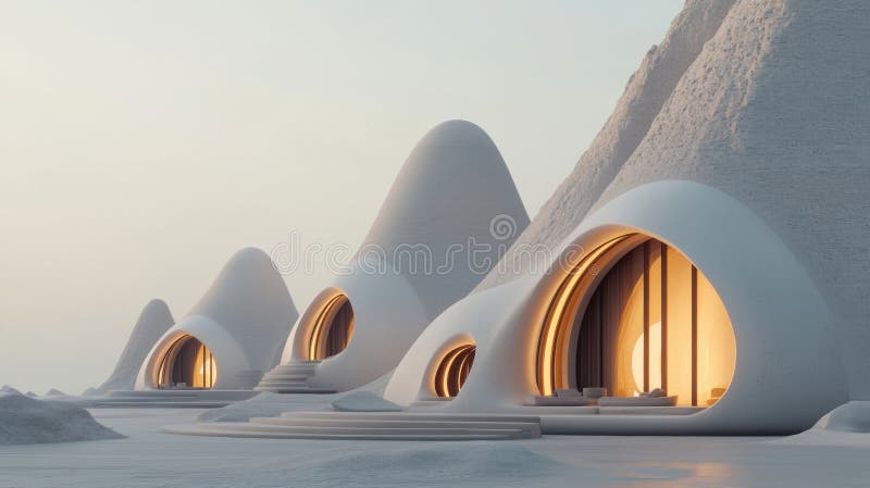 Futuristic Desert Dwellings with Warm, Inviting Interiors at Dusk, AI ...