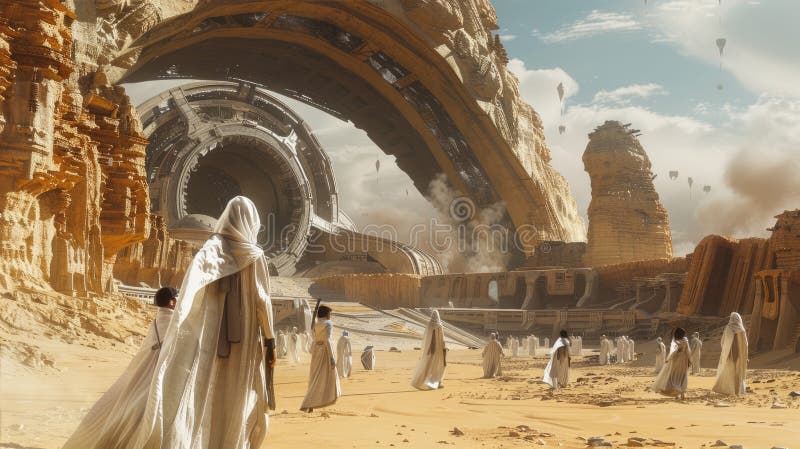 Futuristic Desert Scene with Spaceships Stock Image - Image of alien ...