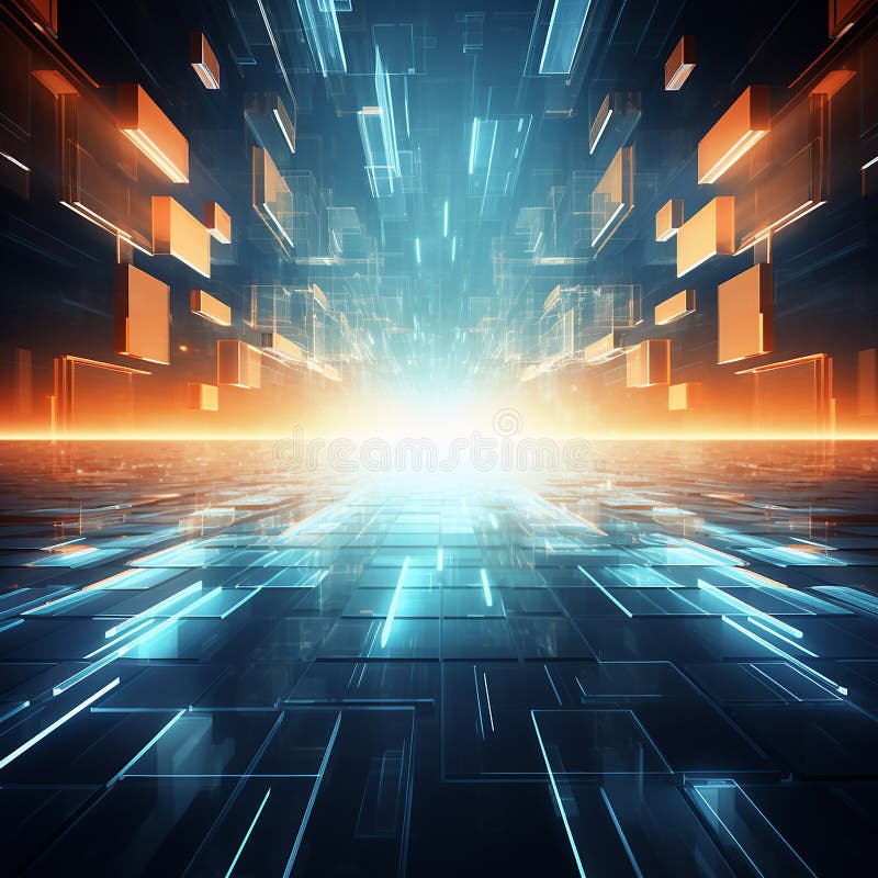 Neon Tech Style Design in Abstract Shapes and Lines. Stock Illustration ...