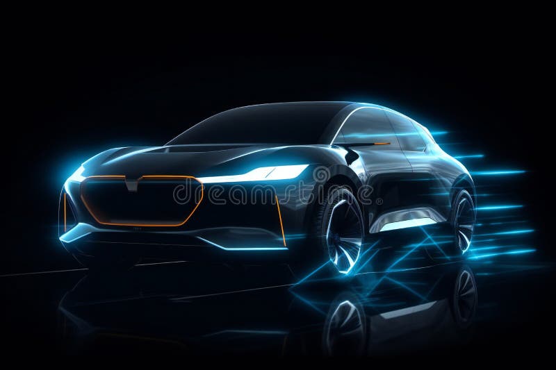 Futuristic Design of Electric Car Concept on Black Background Stock ...