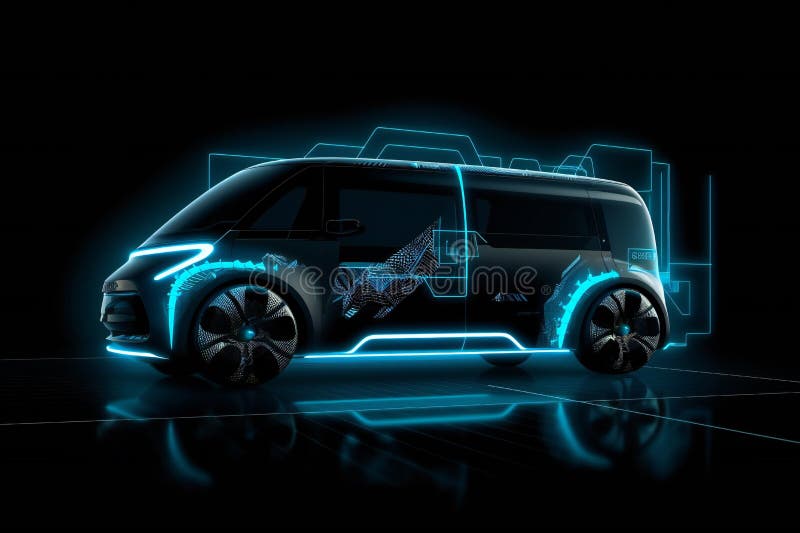Futuristic Design of Electric Van Concept on Black Background Stock ...