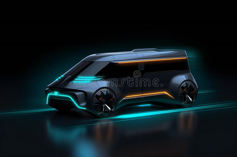 Futuristic Design of Electric Van Concept on Black Background Stock ...