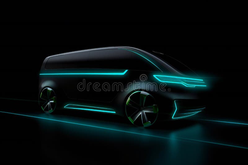 Futuristic Design of Electric Van Concept on Black Background Stock ...