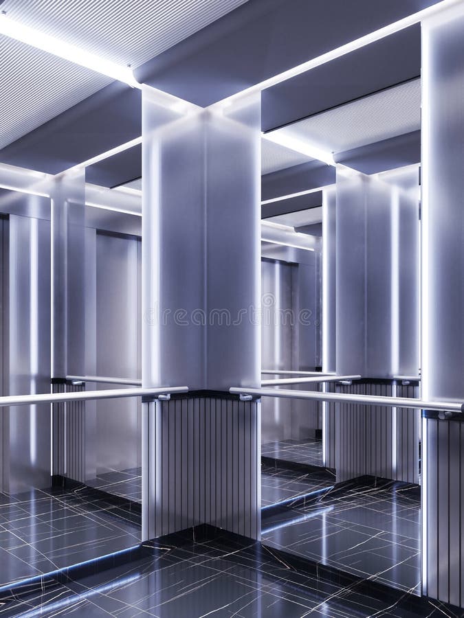 Futuristic Design of an Elevator Cabin with Mirrors with Neon ...