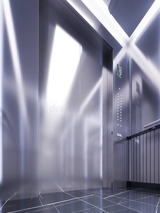 Futuristic Design of an Elevator Cabin with Mirrors with Neon ...