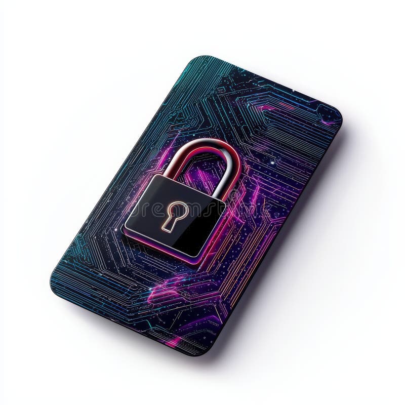 A Futuristic Design Featuring a Digital Lock on a Vibrant Circuit Board ...