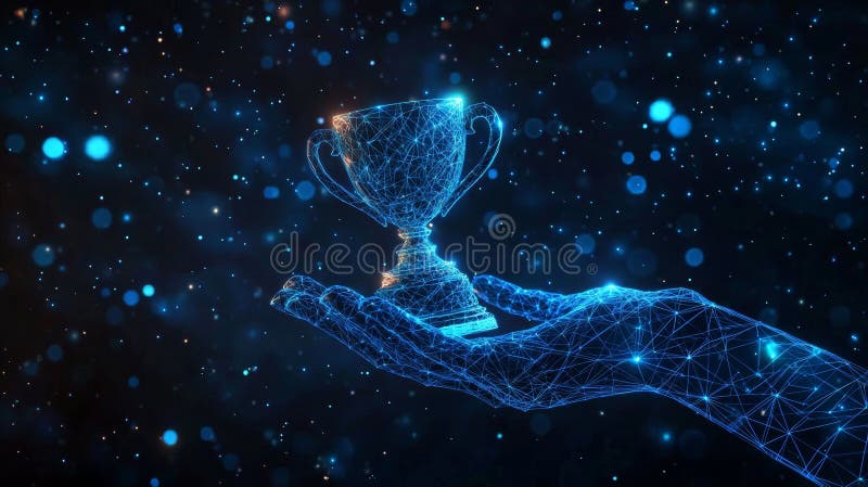 Futuristic Trophy Award Winning Success Celebration Digital Prize Stock ...