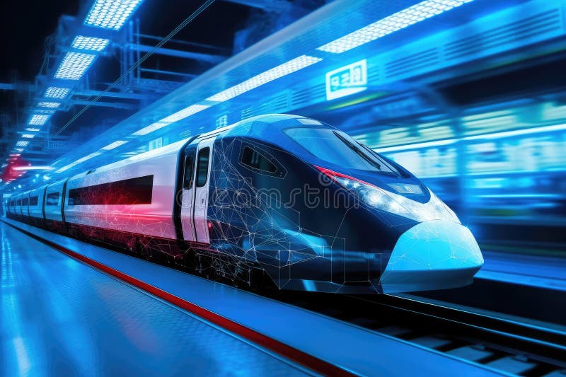 Futuristic Design High Speed Train Motion Extreme Closeup. Generative ...