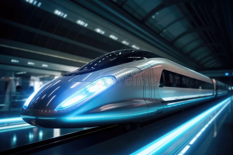 Futuristic Design High Speed Train Motion Extreme Closeup. Generative ...