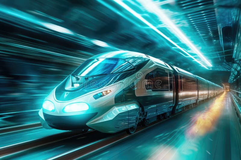 Futuristic Design High Speed Train Motion Extreme Closeup. Generative ...