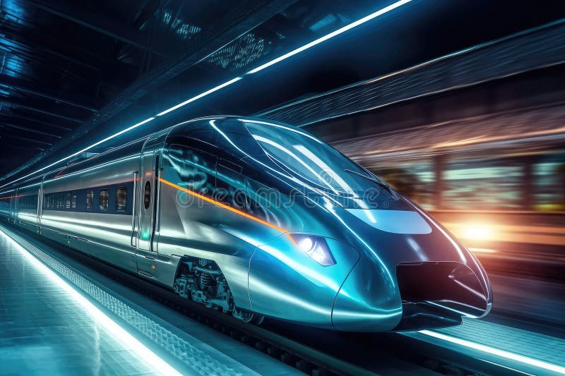 Futuristic Design High Speed Train Motion Extreme Closeup. Generative ...