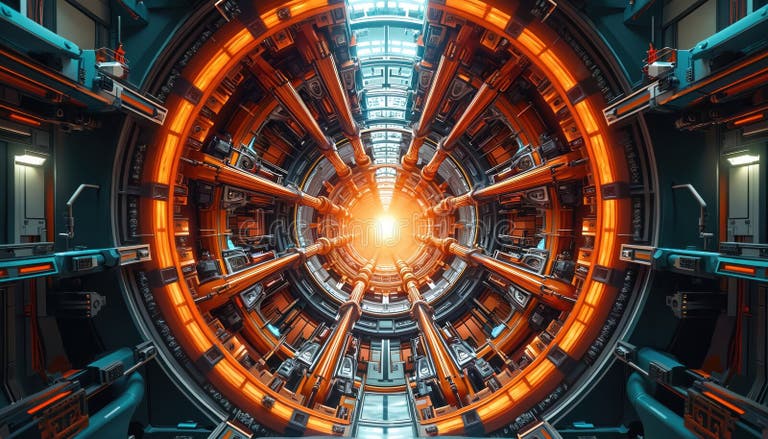 Futuristic Design of Large Hadron Collider. Science Tech Project, Industrial Interior with ...