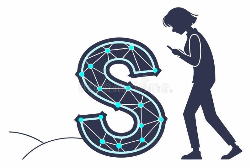 Futuristic Design of the Letter S with Glowing Wireframe Geometry, Neon ...