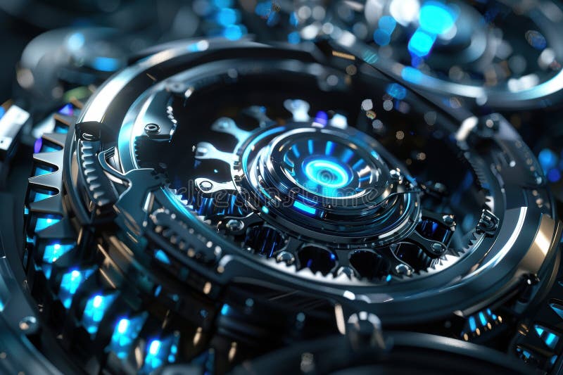 Futuristic Design of Meshing Machine Parts with Glowing Blue Lights for ...