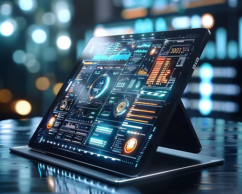 Futuristic Design Project on Sleek Digital Tablet with 3D Model Stock ...