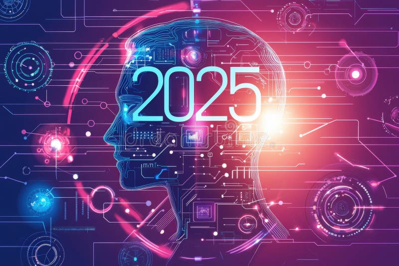 Future Technology Concept with Digital Human Head Silhouette and 2025 ...