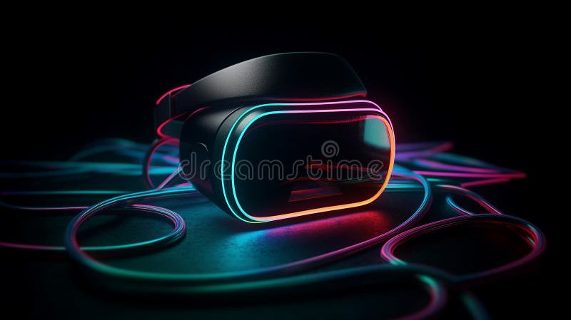 Futuristic Design VR Headset. Modern Neon Light Style. Virtual Reality ...
