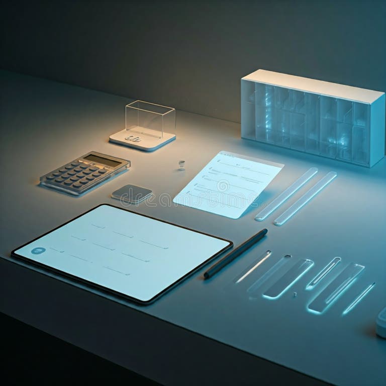 Futuristic Desk Setup with Digital Note-Taking Gadgets Stock ...