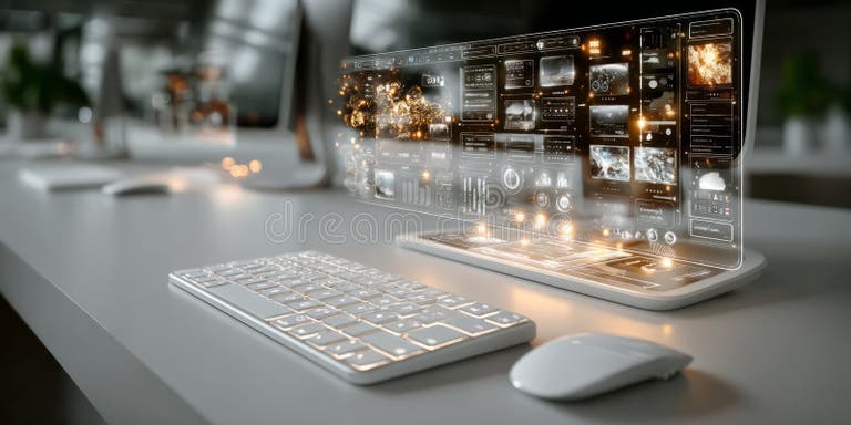 Futuristic Desktop Computer with Transparent Holographic Display ...
