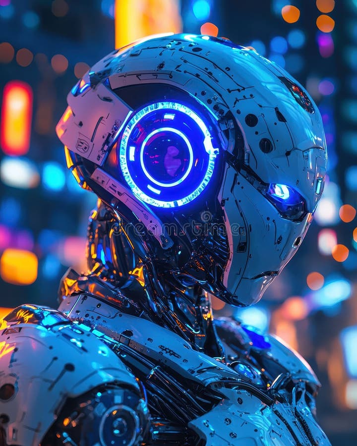 Futuristic Detailed Robot Design with Neon Elements Stock Illustration ...