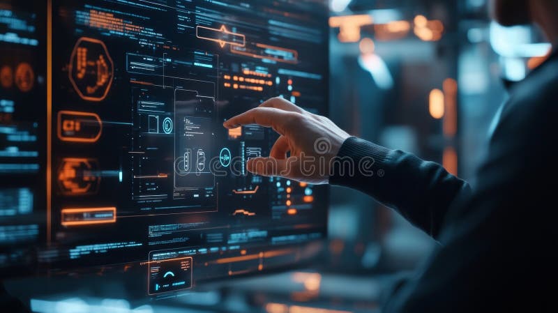 Futuristic Developer Interaction with Digital Payment App Interface ...