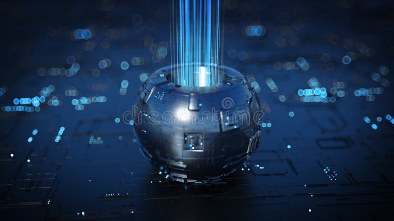 Futuristic Device with Energy Stream 3D Rendering Stock Illustration ...