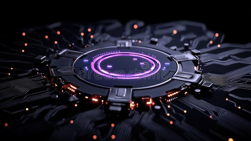 Futuristic Device with Glowing Circular Element and Circuit Board ...