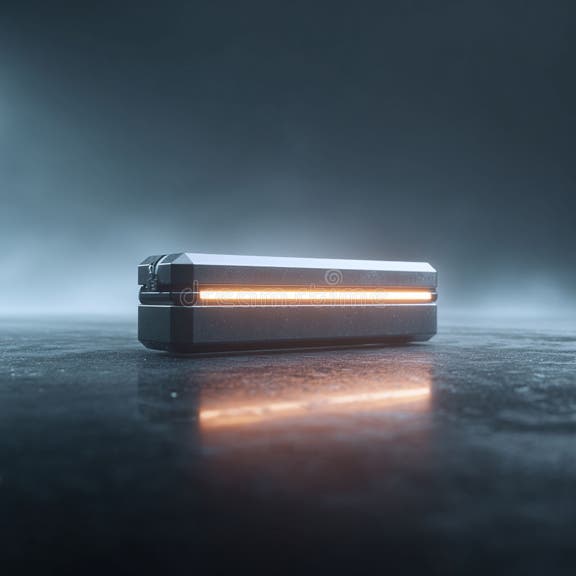 Futuristic Device with Glowing Core on a Reflective Surface. Hitech ...