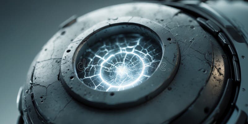 Futuristic Device with Glowing Cracked Core Close Up Stock Image ...