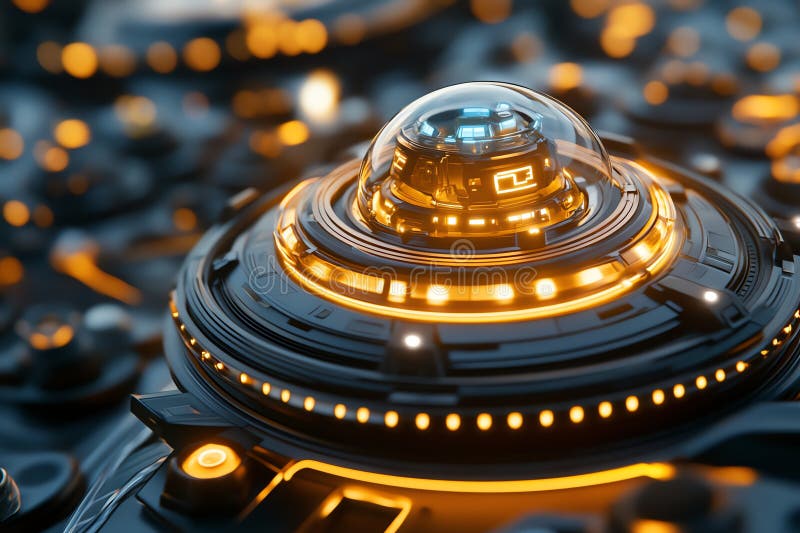 Futuristic Device with Glowing Lights and a Transparent Dome ...