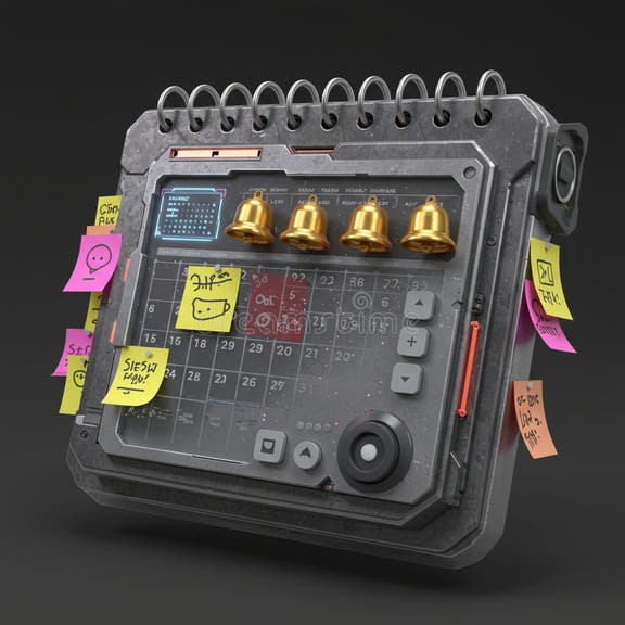 Futuristic Device Resembling a Digital Calendar with a Spiral-bound Top ...