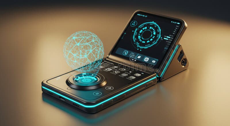 Futuristic Device with a Sleek Design Features a Holographic Projection ...