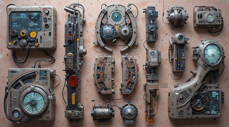Futuristic Devices. Futuristic Mechanical Device Collection. Retro Sci ...