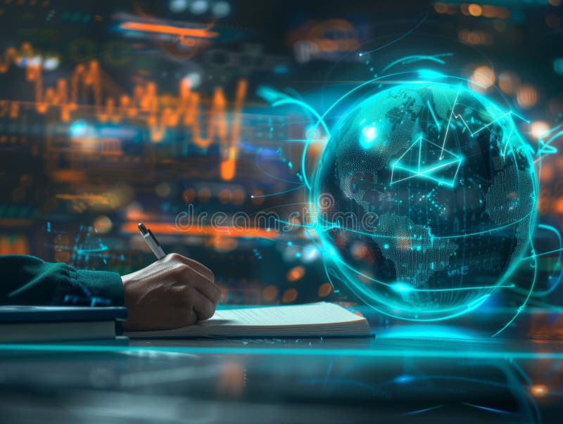 Futuristic Digital Analysis with Holographic Globe and Data Visualization. Generative Ai Stock ...