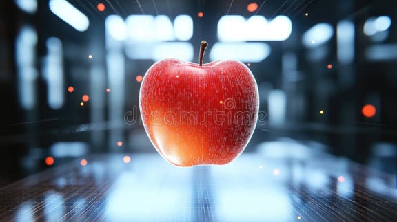 Futuristic Digital Apple Floating in a High-tech Environment Stock ...