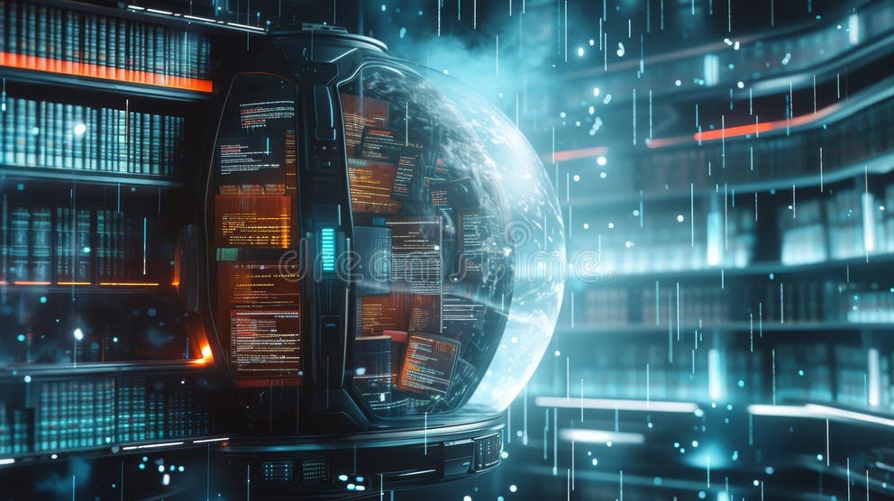 Futuristic Digital Archive with AI-driven Data Processing Stock Image - Image of records ...