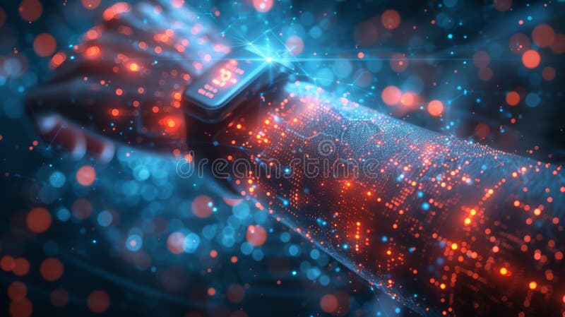 Futuristic Wearable Biosensor Glowing on a Digital Arm Stock Photo ...