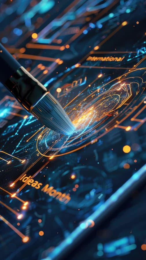 Futuristic Digital Art Concept with Brush and High Tech Interface ...