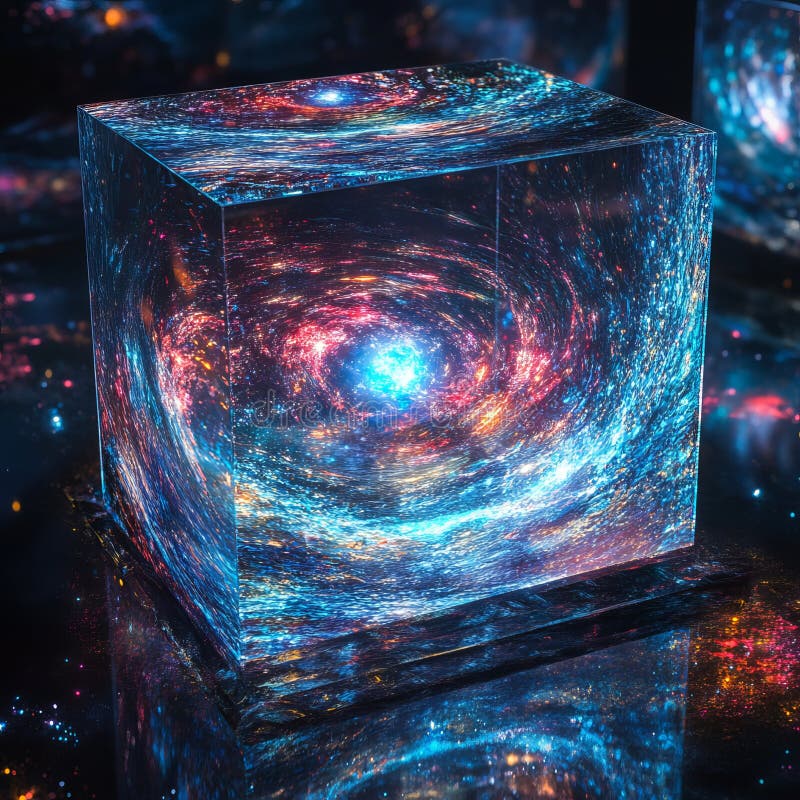 Futuristic Digital Art of a Cosmic Cube with Vibrant Galaxy Colors and ...