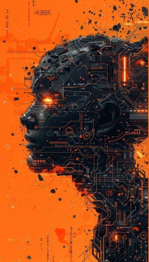Futuristic Digital Art High Tech Profile Illustration of a Human Head ...