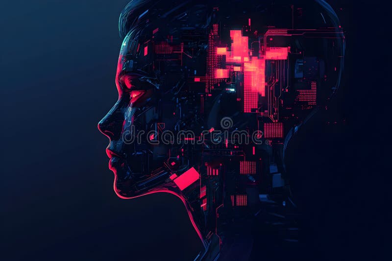 Futuristic Digital Art of Human-machine Interface with Neon Accents ...